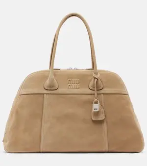 Miu Miu Vivant Large Suede Bowling Bag - Beige