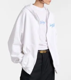 Balenciaga Logo Cotton Jersey Zip-up Hoodie