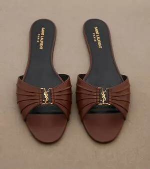 Saint Laurent Babylone Leather Slides - Brown