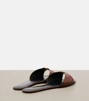 Saint Laurent Babylone Leather Slides - Brown