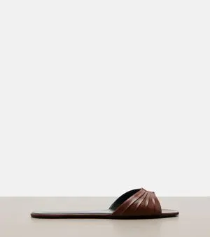 Saint Laurent Babylone Leather Slides - Brown
