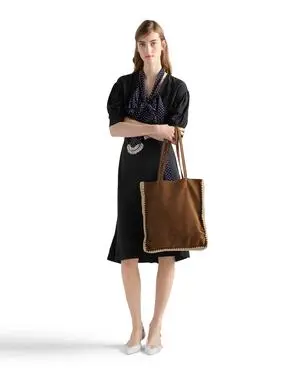 Prada Large Suede And Crochet Tote Bag - Brown