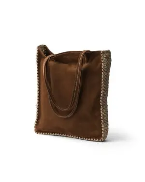 Prada Large Suede And Crochet Tote Bag - Brown