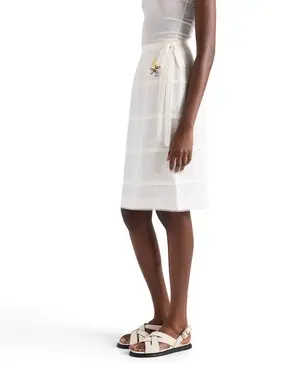 Prada Embroidered Linen Pencil Skirt