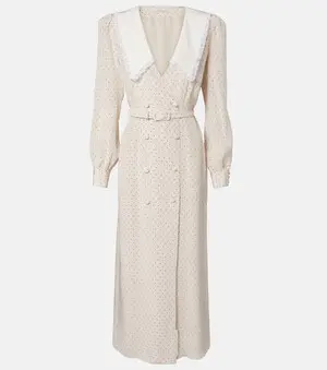 Alessandra Rich Polka Dot Silk Midi Dress - White