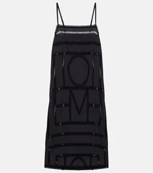 TOTEME Embroidered Silk Midi Dress - Black