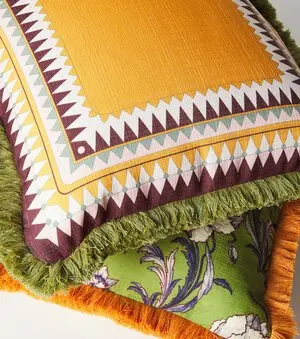 La DoubleJ Fringed Printed Canvas Cushion