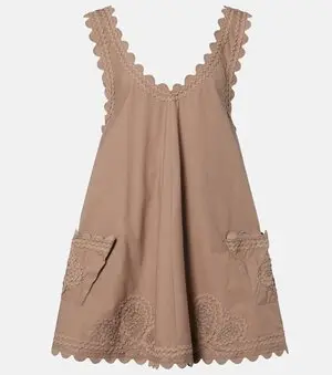 JULIET DUNN Embroidered Cotton Mini Dress - Brown