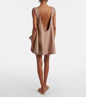 JULIET DUNN Embroidered Cotton Mini Dress - Brown