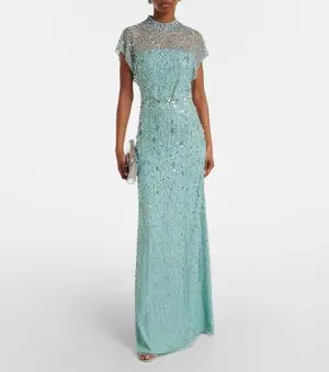 Jenny Packham Crystal Drop Embellished Gown - Blue