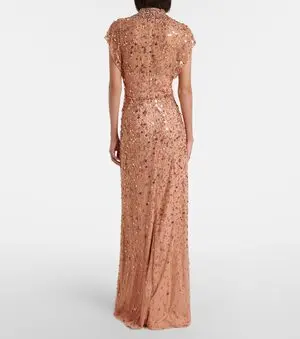 Jenny Packham Crystal Drop Embellished Gown - Blue