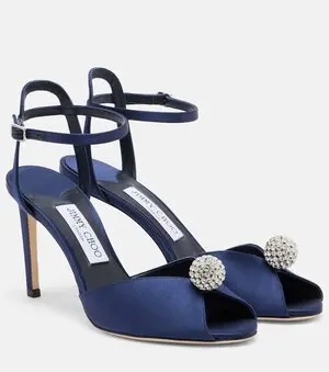 JIMMY CHOO Sacora Embellished Satin Sandals - Blue