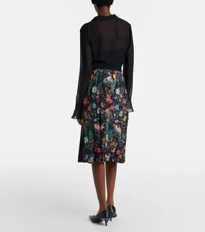 Gucci Flora Pleated Silk Midi Skirt