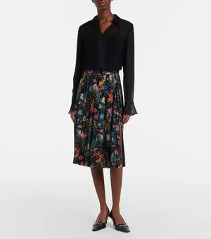 Gucci Flora Pleated Silk Midi Skirt