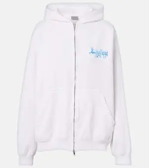 Balenciaga Logo Cotton Jersey Zip-up Hoodie - White
