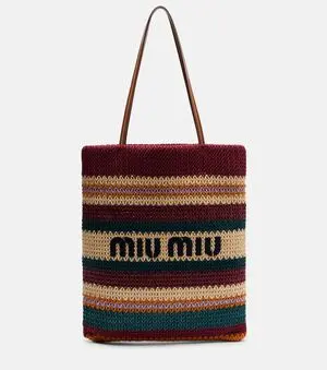 Miu Miu Woven Raffia-effect Shopper - Multicoloured