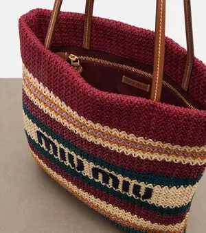 Miu Miu Woven Raffia-effect Shopper - Multicoloured