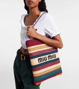 Miu Miu Woven Raffia-effect Shopper - Multicoloured