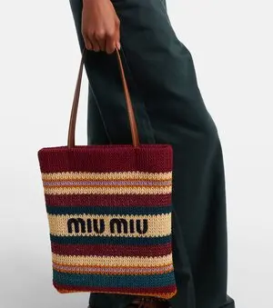 Miu Miu Woven Raffia-effect Shopper - Multicoloured