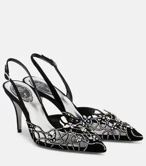 Rene Caovilla Embellished Suede Slingback Pumps