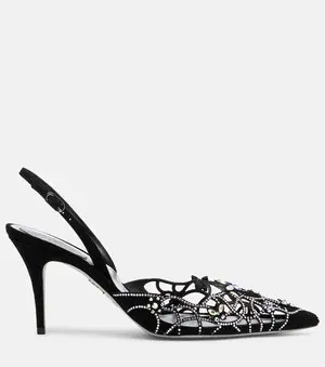 Rene Caovilla Embellished Suede Slingback Pumps