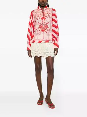 Verandah Floral Print Striped Sleeve Blouse