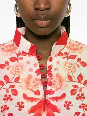 Verandah Floral Print Striped Sleeve Blouse