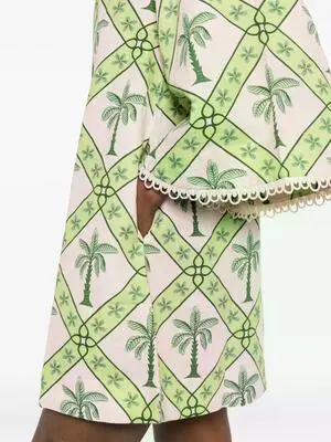 Verandah Mini Dress With Palm Print And Bell Sleeves