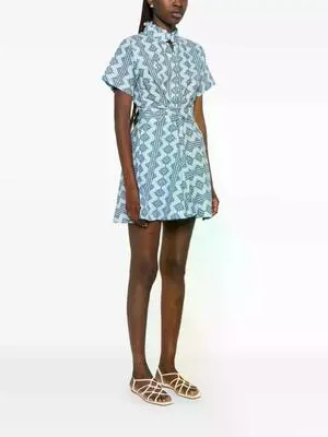 Verandah Bawa Stripes Ruffled-collar Mini Dress