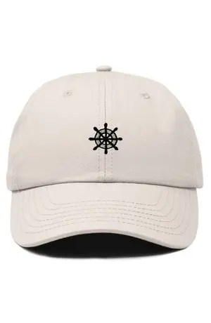 DALIX Dalix Ship Wheel Embroidered Cotton Twill Dad Hat Beige