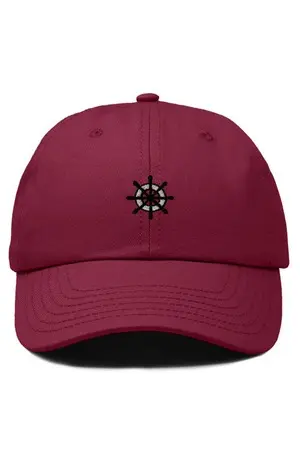 DALIX Dalix Ship Wheel Embroidered Cotton Twill Dad Hat Maroon