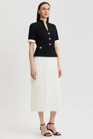 Ming Wang Noelle Pleated Crepe Maxi Dress