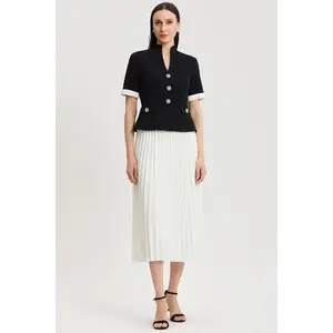 Ming Wang Noelle Pleated Crepe Maxi Dress