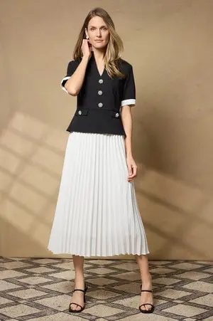Ming Wang Noelle Pleated Crepe Maxi Dress