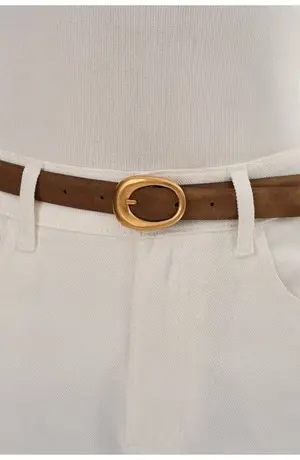 LAMARQUE Antibes Suede Leather Belt With Gold Tone Buckle