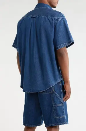 Carhartt Work In Progress Lucas Short Sleeve Cotton Denim Button-down Shirt