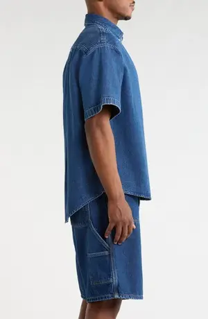 Carhartt Work In Progress Lucas Short Sleeve Cotton Denim Button-down Shirt