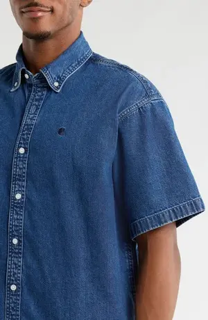 Carhartt Work In Progress Lucas Short Sleeve Cotton Denim Button-down Shirt