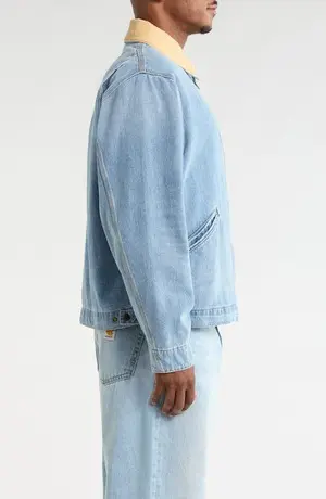 Carhartt Work In Progress Denim Jacket With Corduroy Collar - Blue Burst