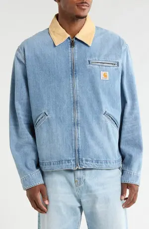 Carhartt Work In Progress Denim Jacket With Corduroy Collar - Blue Burst