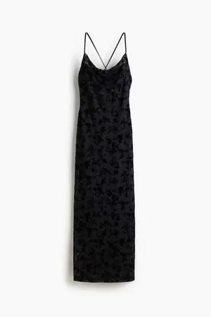 H&m Flock Print Strappy Maxi Dress