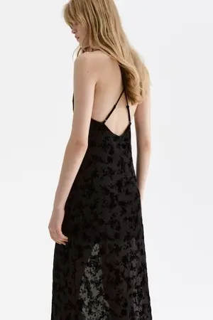 H&m Flock Print Strappy Maxi Dress