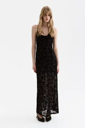 H&m Flock Print Strappy Maxi Dress