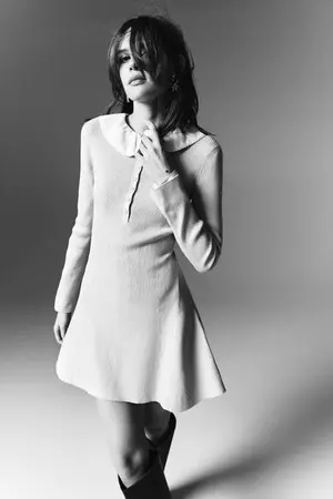 H&m Rib-knit Flared-skirt Dress With Button Placket