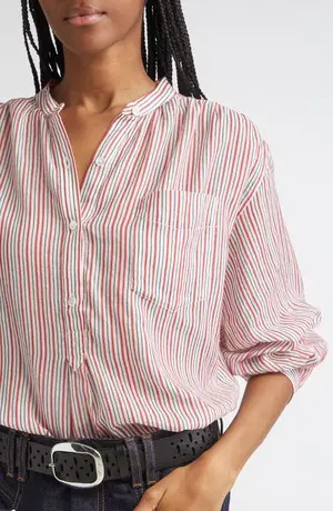 Isabel Marant Striped Band Collar Shirt