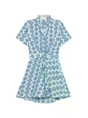 Verandah Bawa Stripes Ruffled-collar Mini Dress - Blue