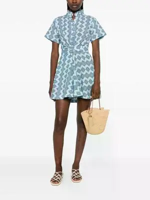Verandah Bawa Stripes Ruffled-collar Mini Dress