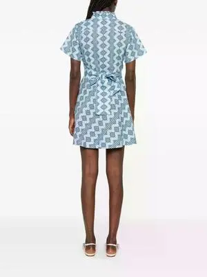 Verandah Bawa Stripes Ruffled-collar Mini Dress