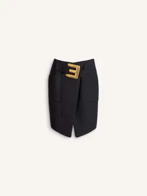 Balmain Belted Grain De Poudre Mini Skirt - Black