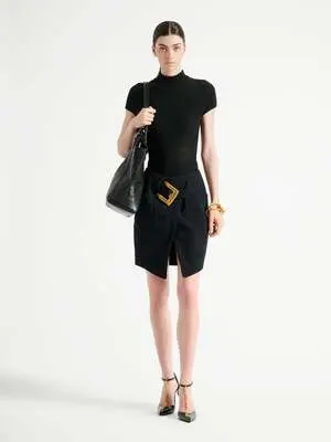 Balmain Belted Grain De Poudre Mini Skirt - Black